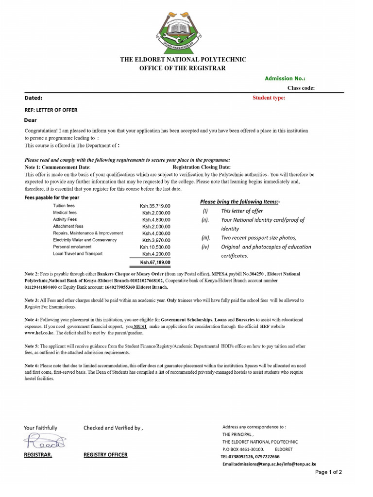 Not Found Admission Letter 2 | PDF