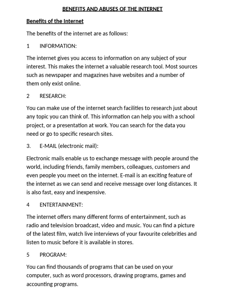 Benefits and Abuses of The Internet | PDF | Malware | Cybercrime