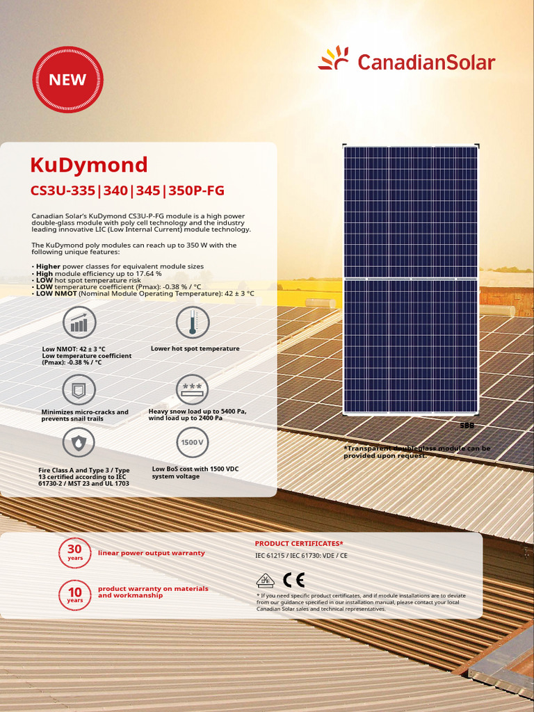 CSI KuDymond CS3U 335-350Wp Datasheet | PDF | Electric Power | Electrical Components