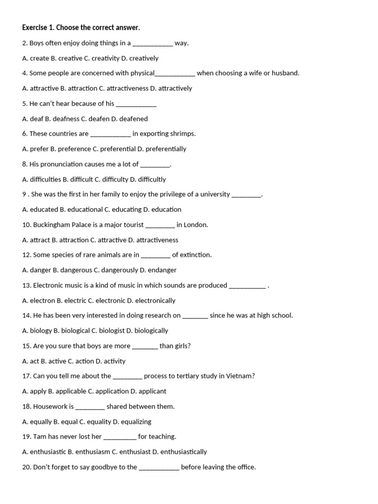 Exercise 1. Choose The Correct Answer | PDF