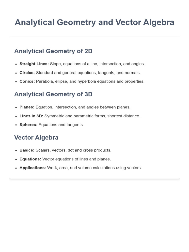 Analytical Geometry of 2D, 3D, and Vector Algebra | PDF