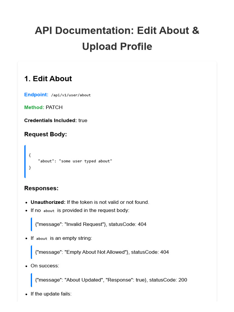 API Documentation Edit About and Upload Profile Photo | PDF