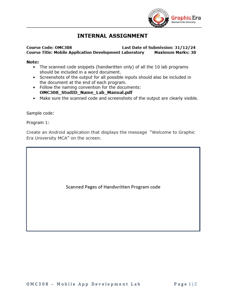 OMC308 - Mobile Application Development Lab Record | PDF