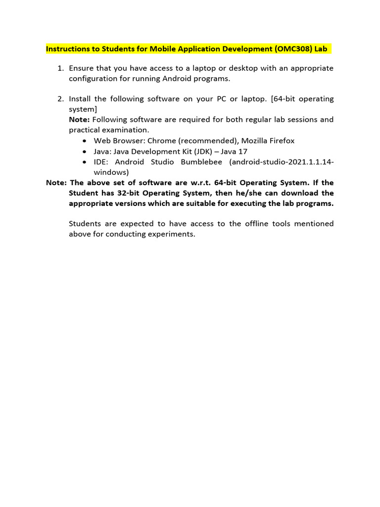 OMC308 - Mobile Application Development Lab Instructions | PDF