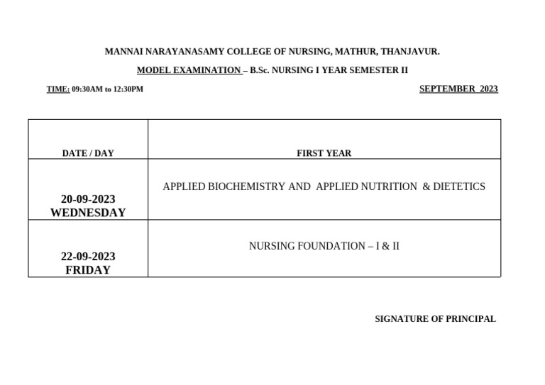 Time Table Model Exam 2023 | PDF