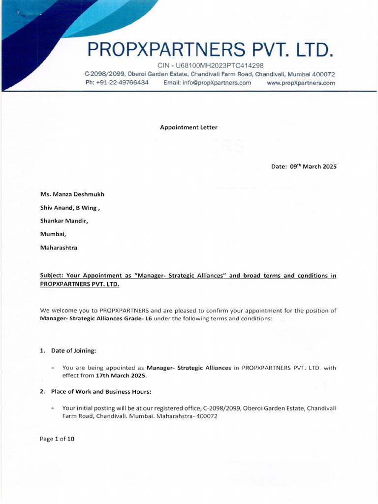 Appointment Letter | PDF