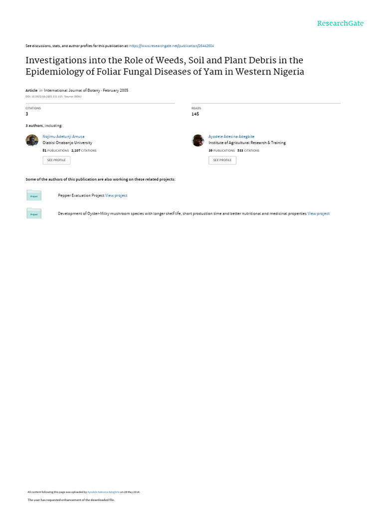 Investigations Into The Role of Weeds Soil and Pla | PDF