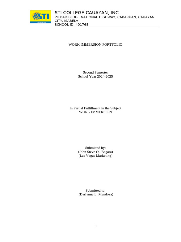 Work Immersion Portfolio | PDF | Learning