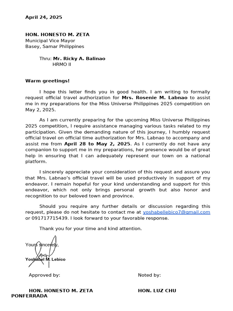 Request For Temporary Leave of Absence For Ms. Rosenie M. Labnao | PDF