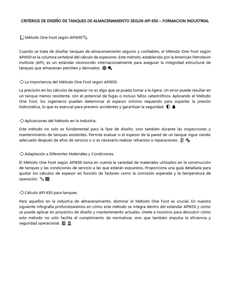 Diseño de Tanques: Método One Foot API 650 | PDF