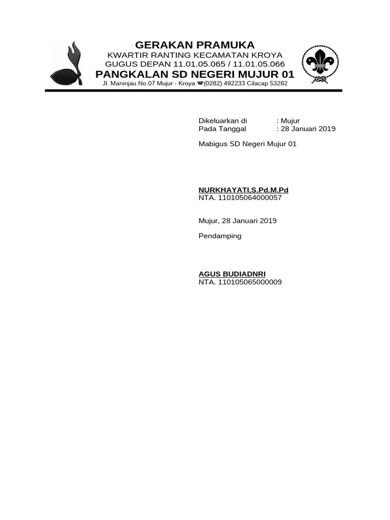 Kop Surat Gugus Depan Pramuka SD | PDF