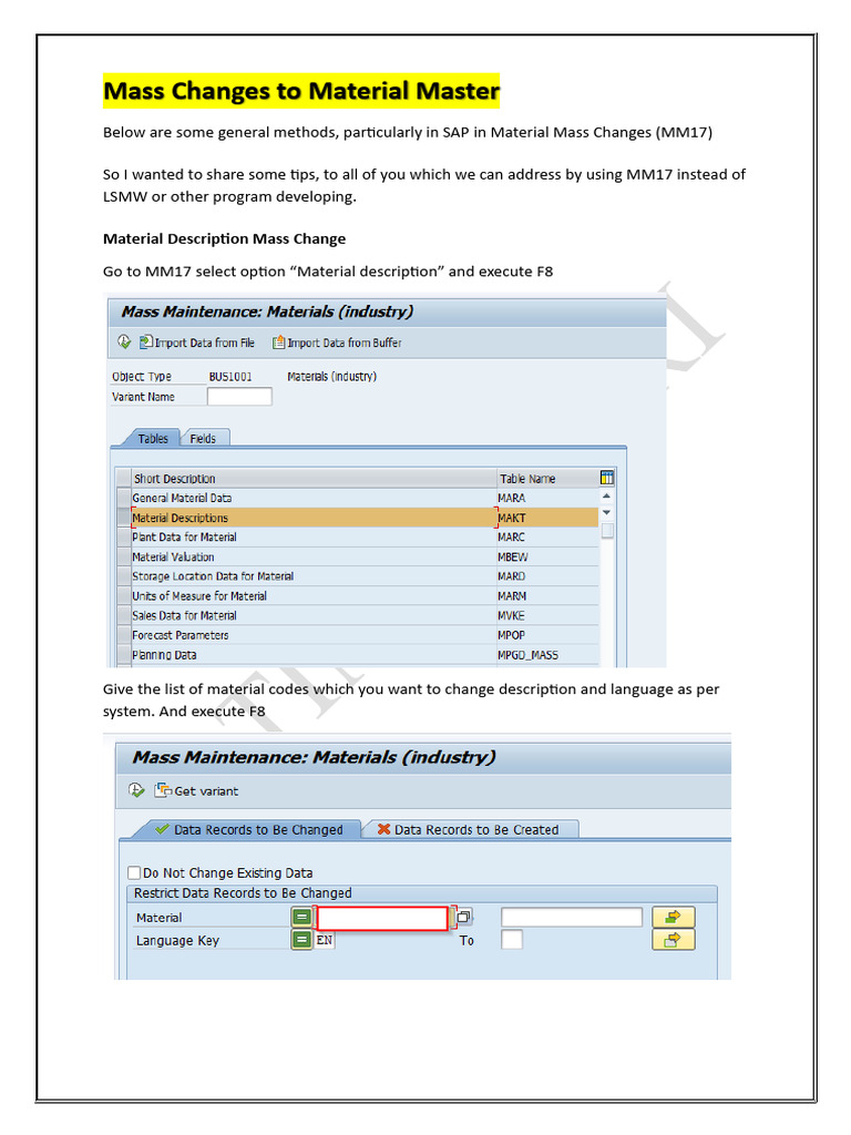 MM17: Efficient Material Master Changes | PDF