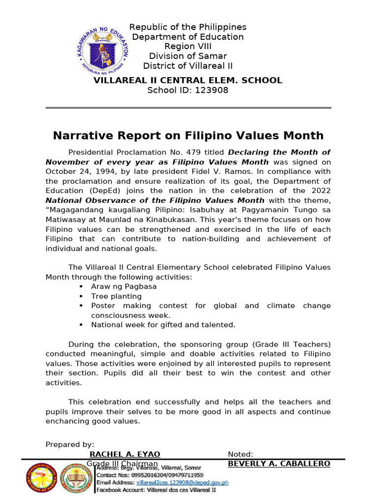 Filipino Values Month Celebration Report | PDF