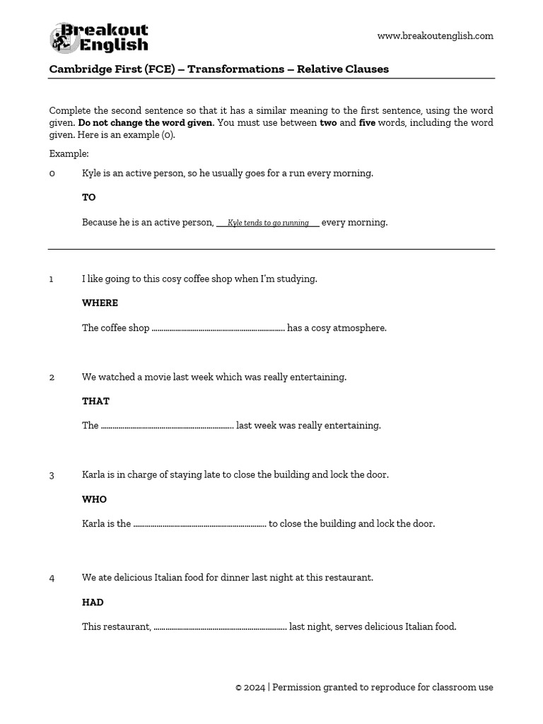 B2 Rephrasing - Relative Clauses | PDF