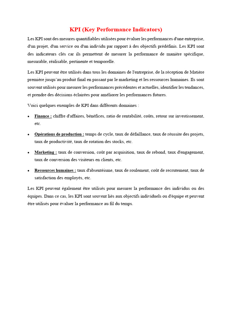 Les KPI | PDF | Audit | Gestion des ressources humaines
