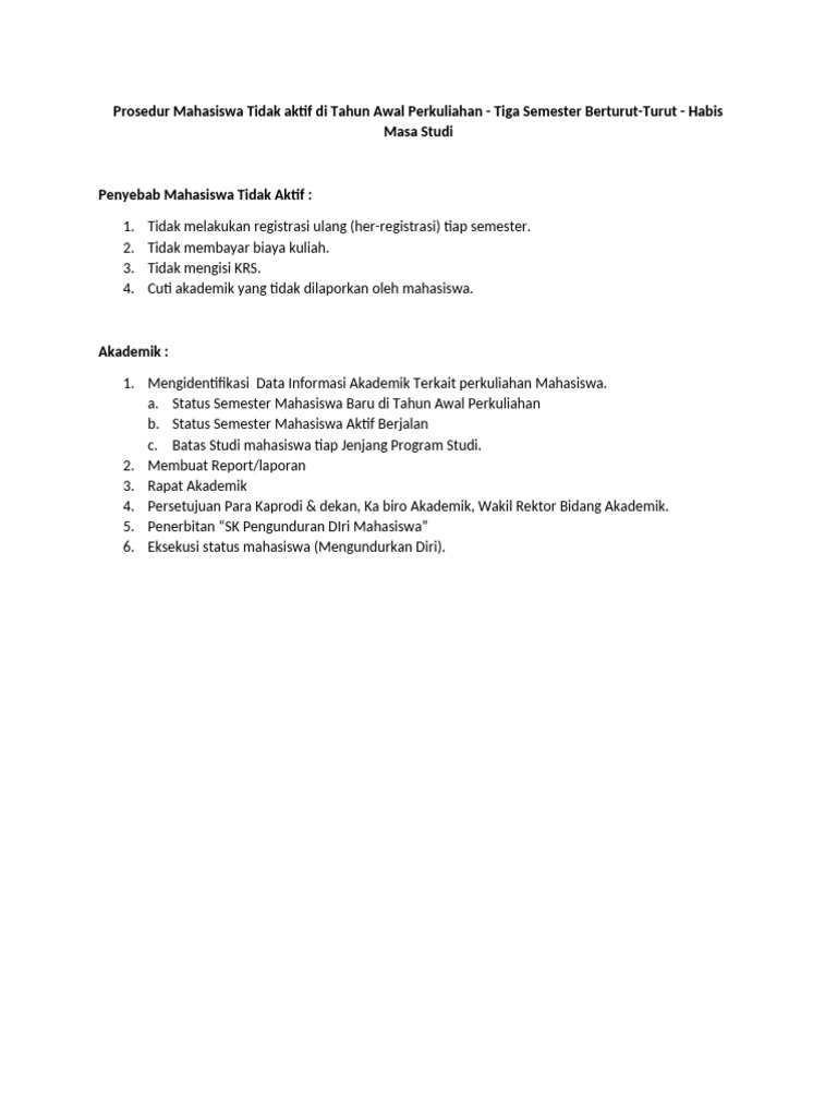 Prosedur Mahasiswa Tidak Aktif Di Tahun Awal Perkuliahan - Tiga Semester Berturut-Turut - Habis ...