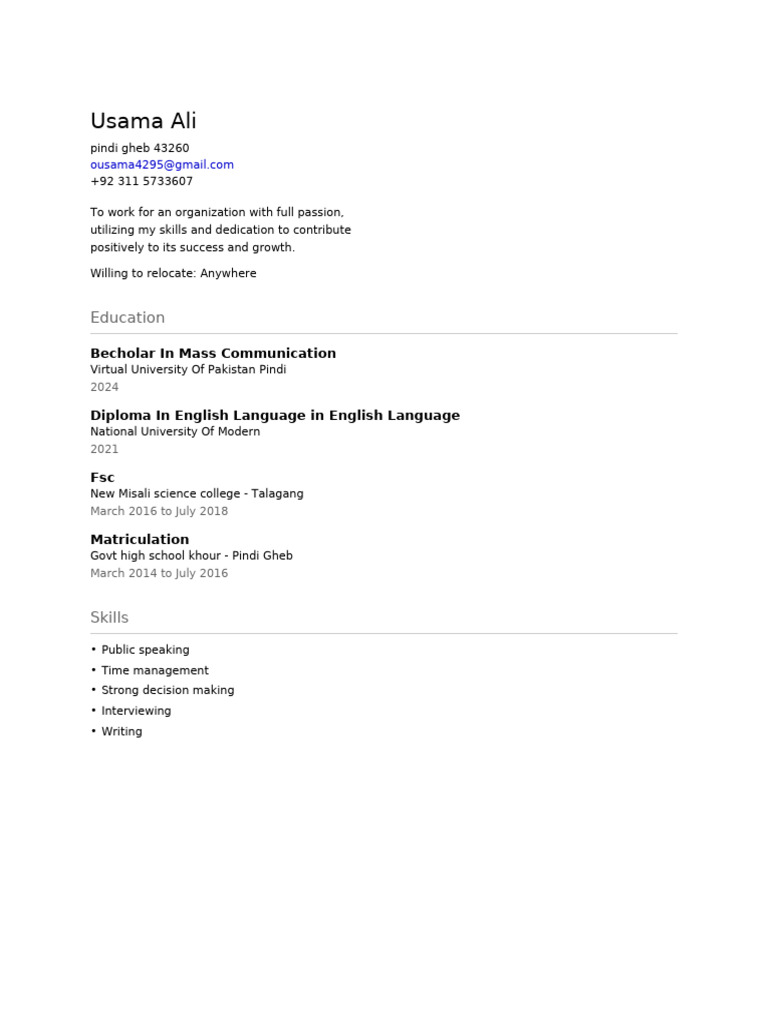 Usama Ali CV | PDF