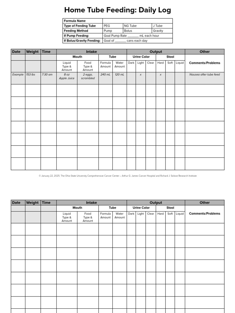 Daily Tube Feeding Log Template | PDF
