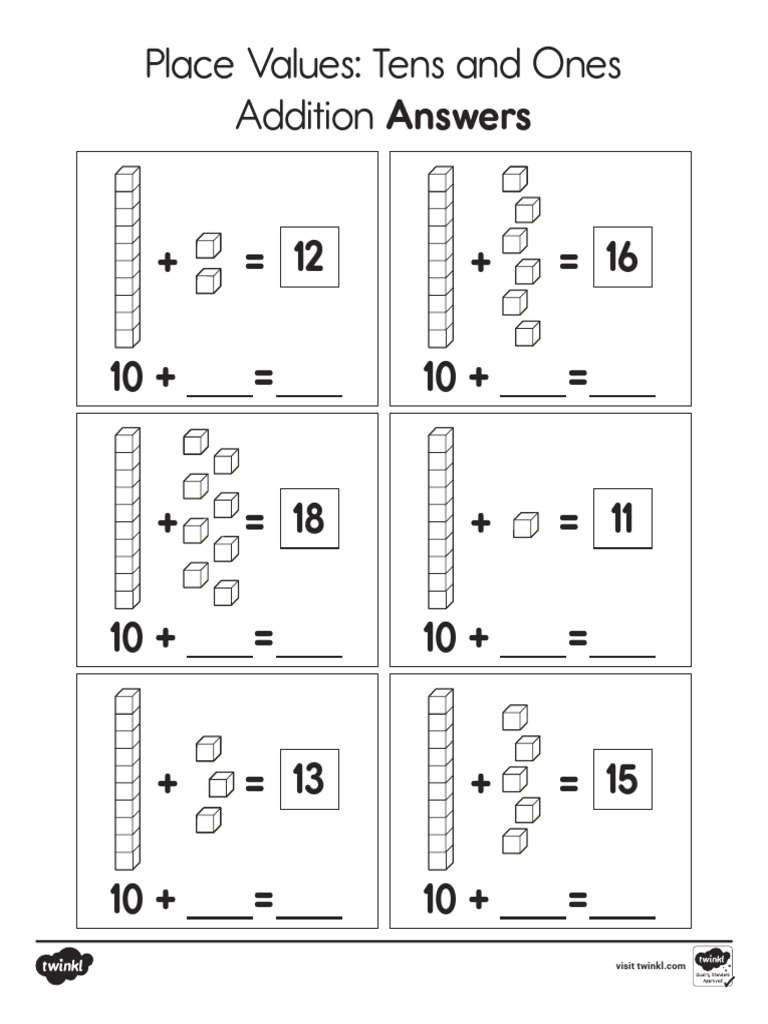 Answers Kindergarten Place Values - Tens and Ones Addition Activity ...