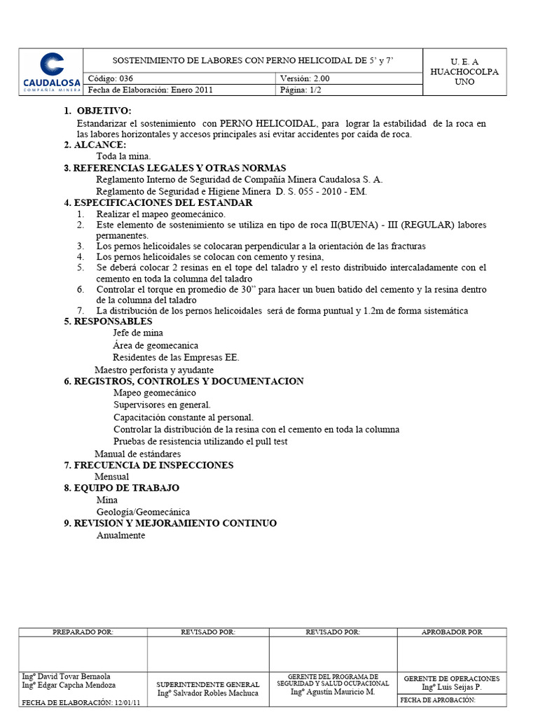 Sostenimiento con Perno Helicoidal en Minería | PDF