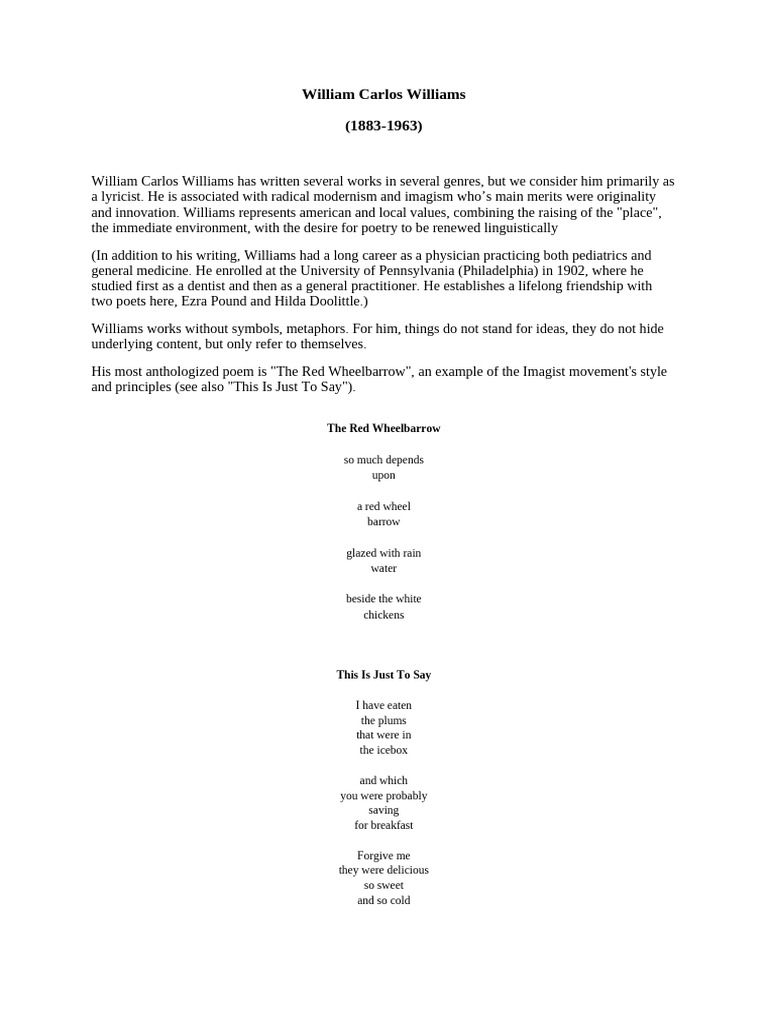 William Carlos Williams: Modernist Poet | PDF | Poetry