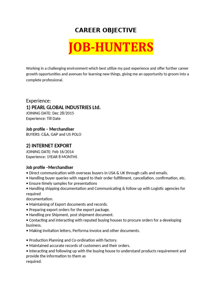 Merchandiser Career Objective and Experience | PDF