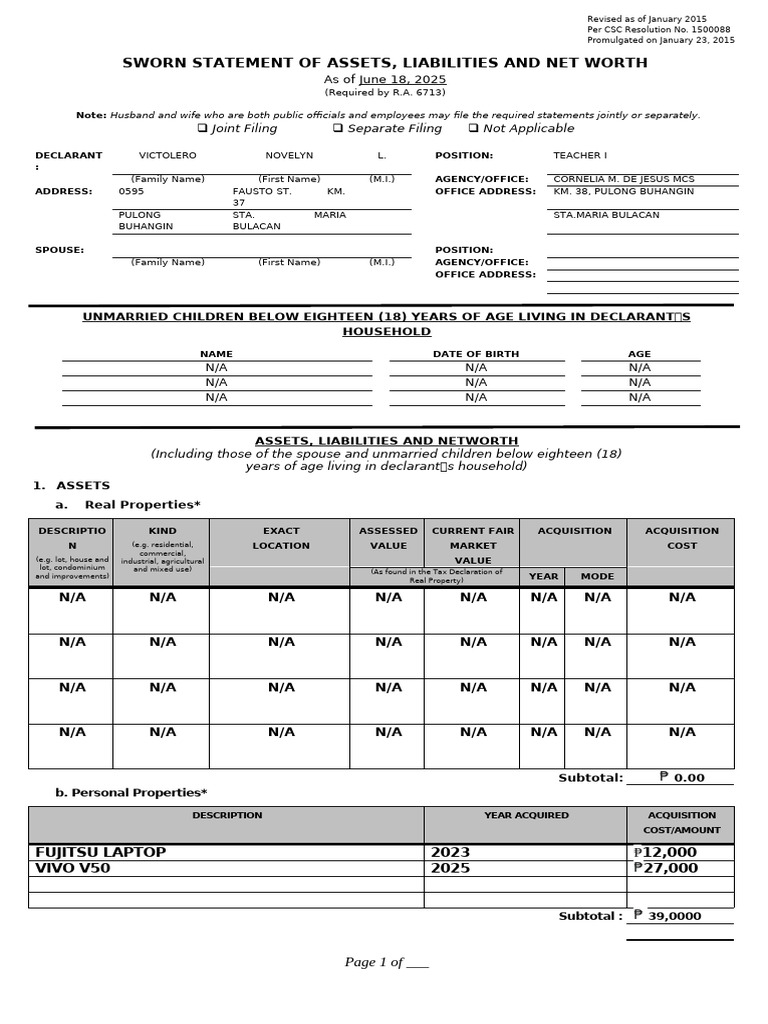 SALN Form - As of June 18 2025.doc NOVY | PDF