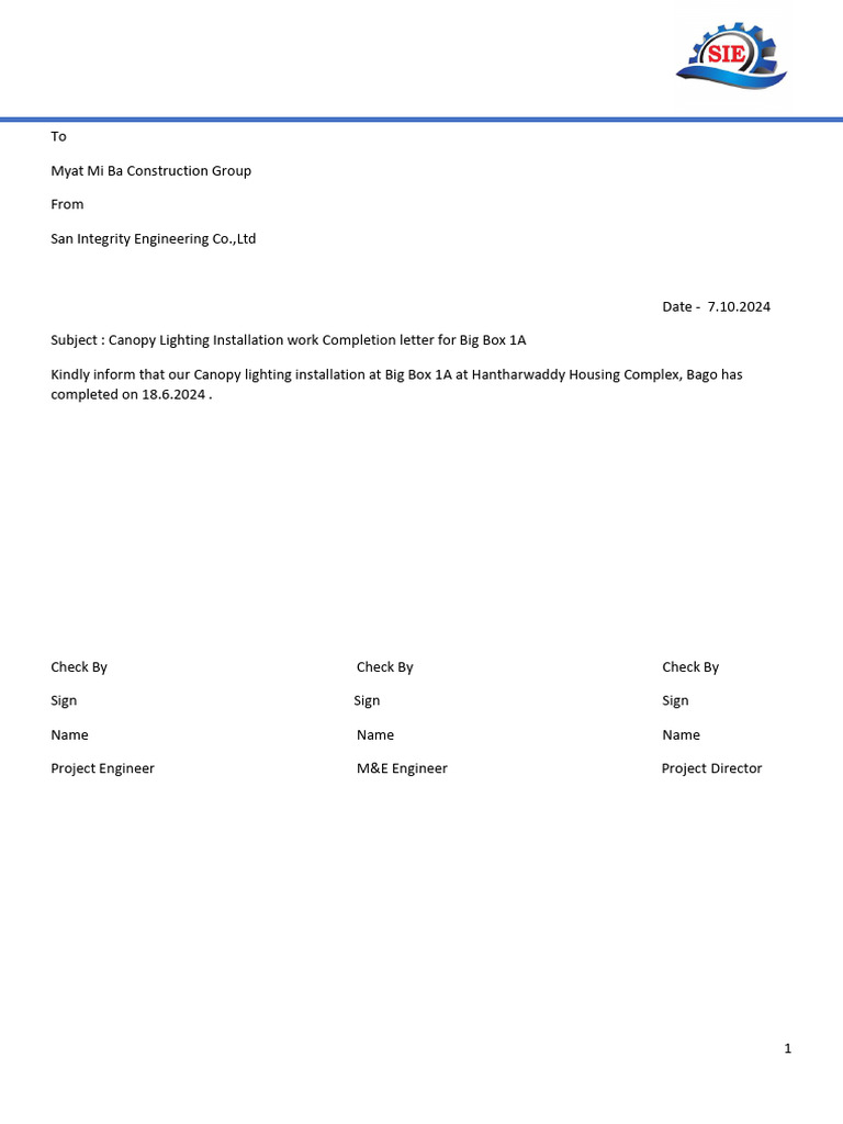 Canopy Completion Letter | PDF