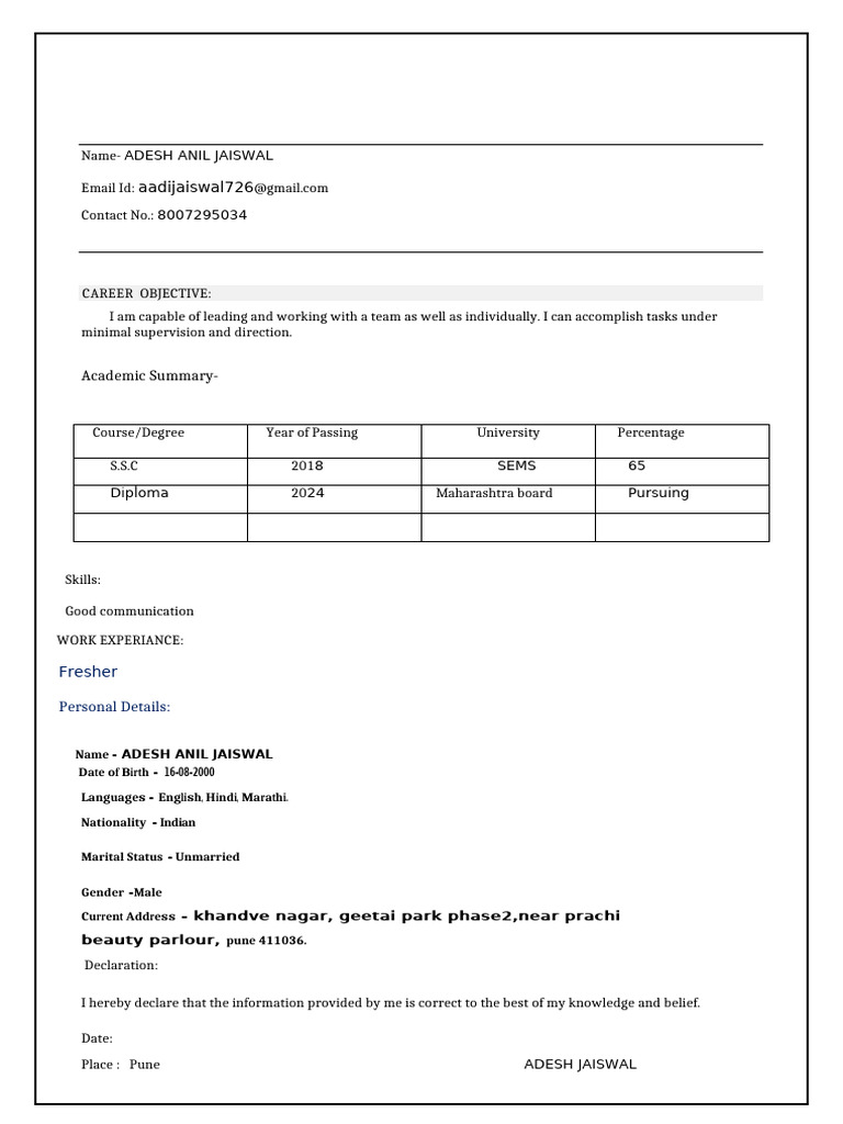Adesh CV | PDF
