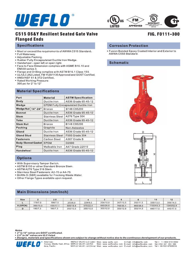 Weflo - General Catalog - Gate Valve ULFM 300PSI | PDF