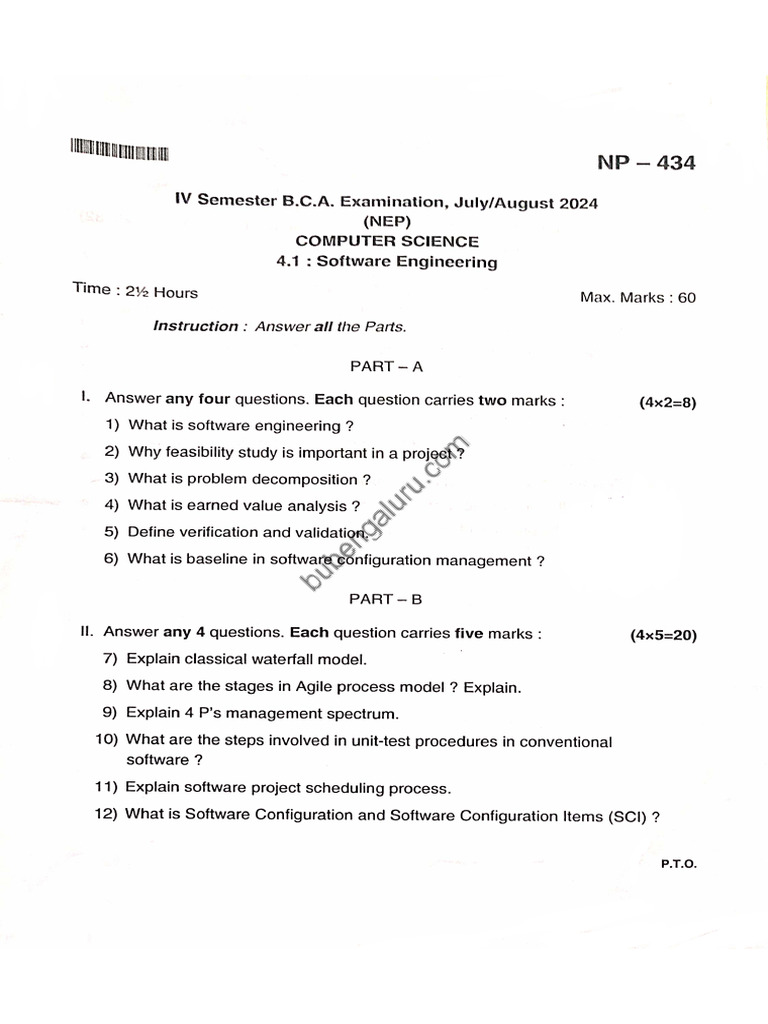 4th Sem Bca Software Engineering 2024 | PDF