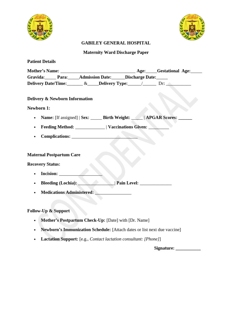 Maternity Discharge Summary Template | PDF