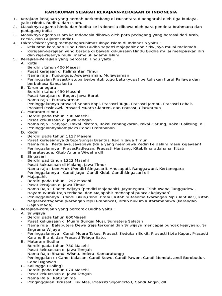 Rangk. Materi Kerajaan Di Indonesia | PDF