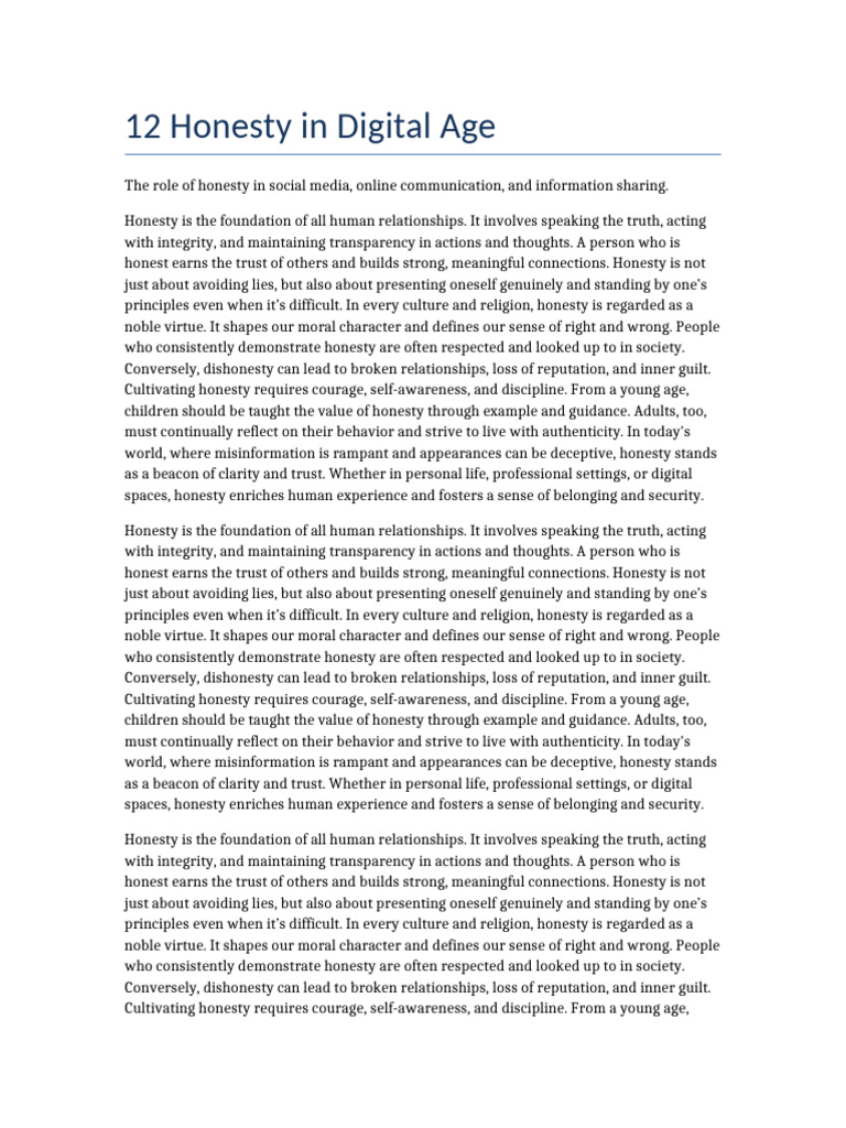 12 Honesty in Digital Age | PDF | Integrity | Virtue