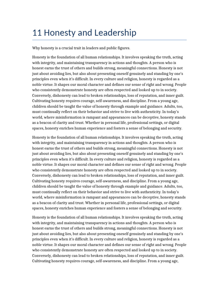 11 Honesty and Leadership | PDF | Integrity | Virtue