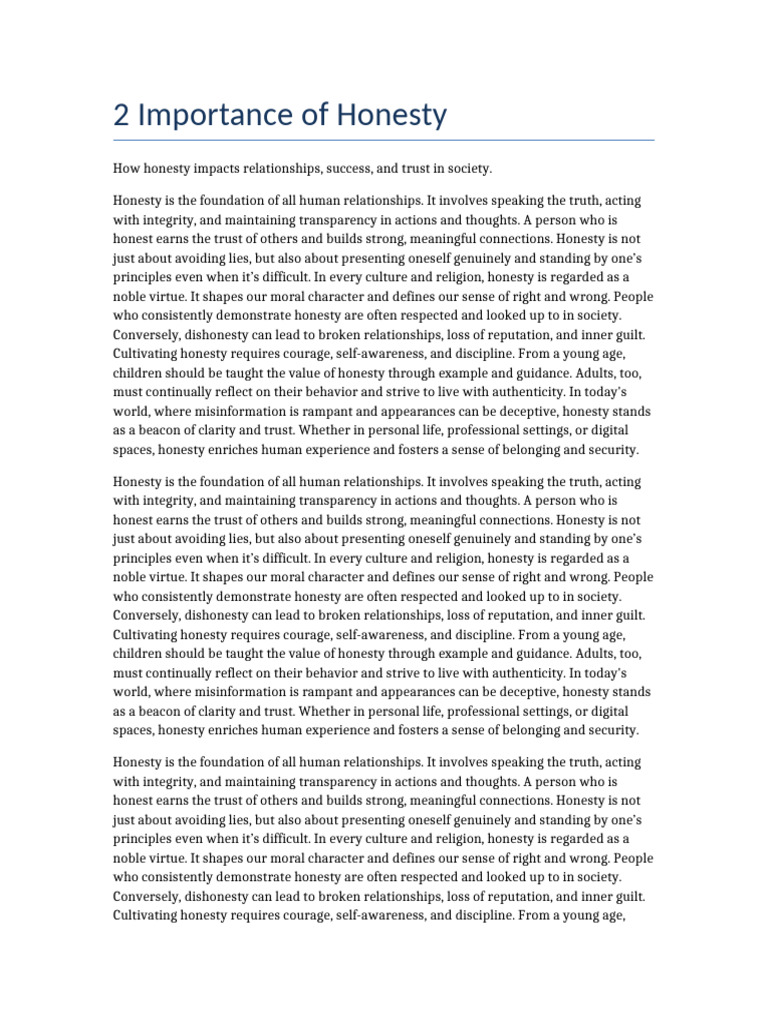 The Importance of Honesty in Society | PDF | Integrity | Virtue
