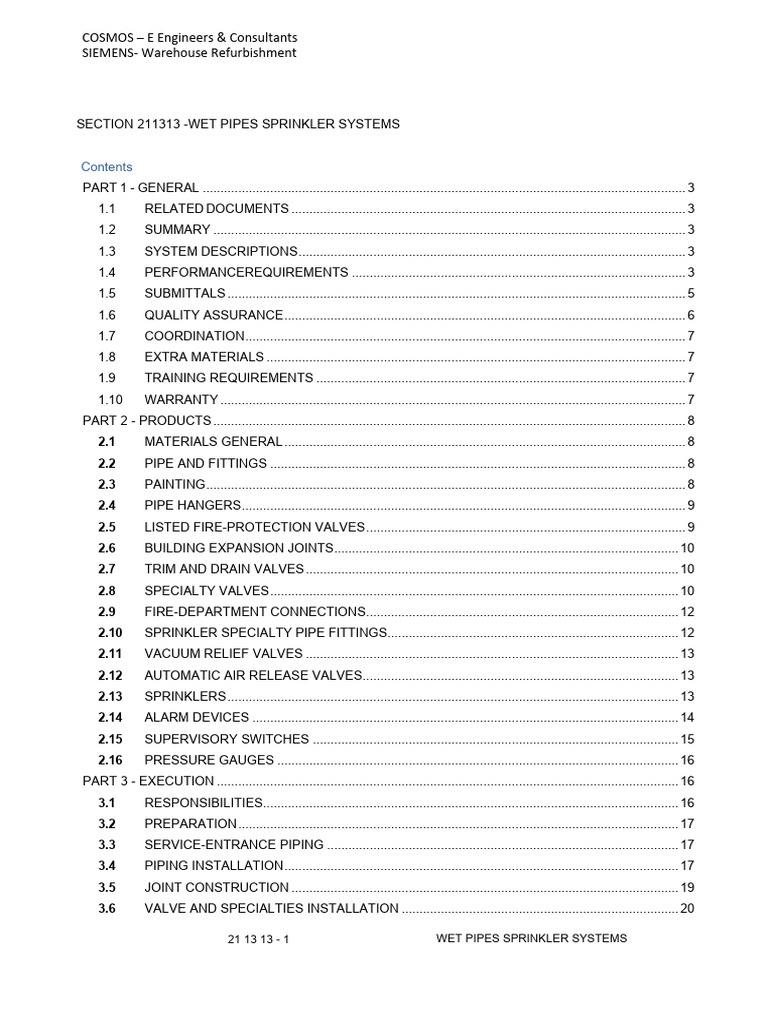 Section 211313 - Wet Pipes Sprinkler Systems#Ad | PDF | Valve | Fire ...