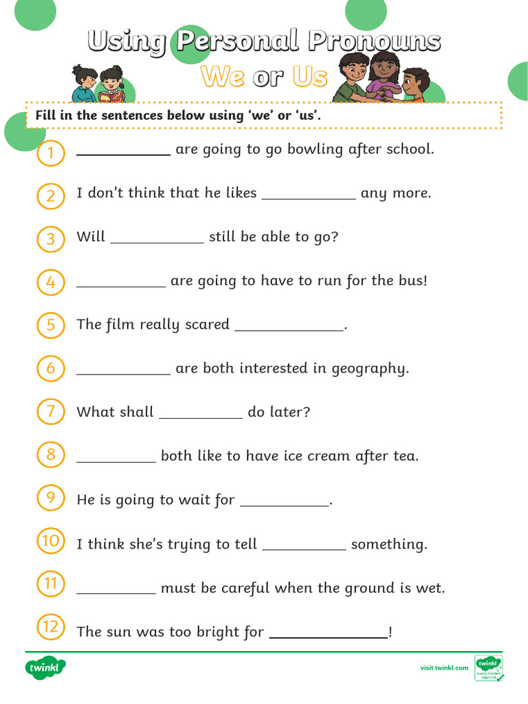 We vs Us Pronoun Worksheet | PDF