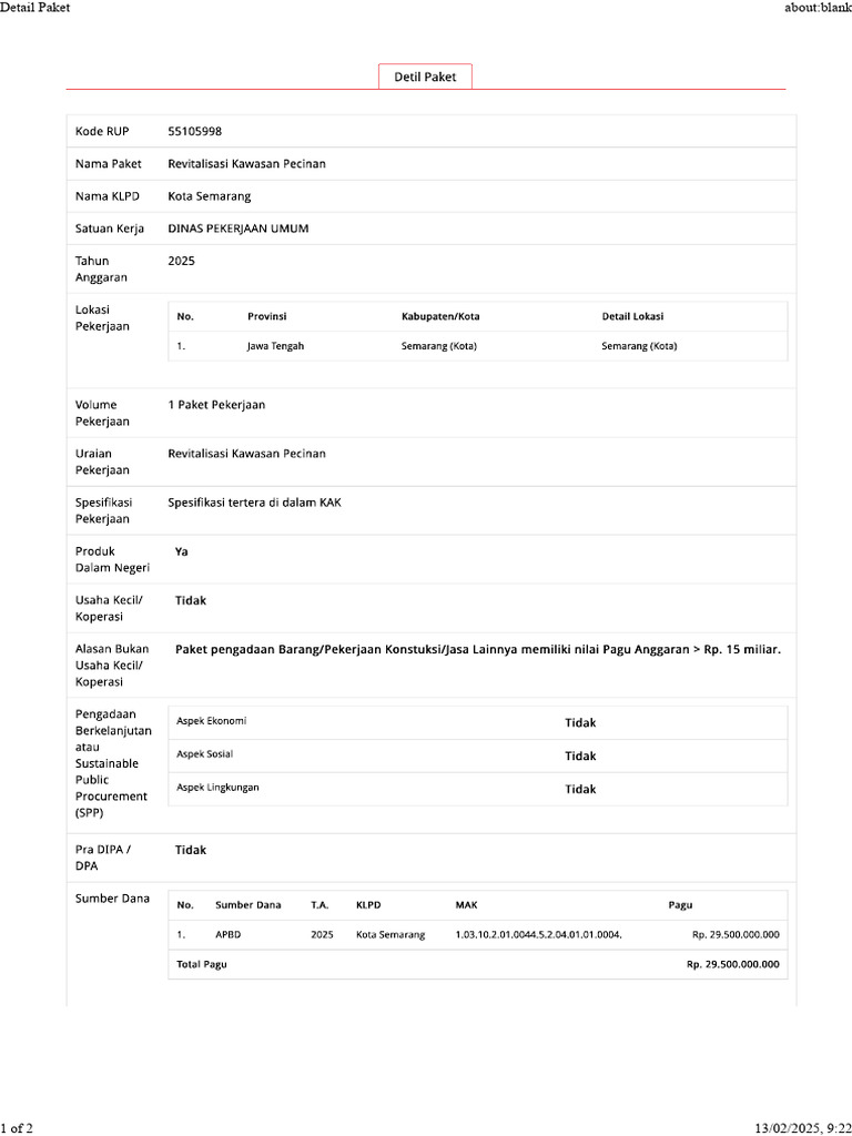 Revitalisasi Kawasan Pecinan (LPSE Kota Semarang) | PDF