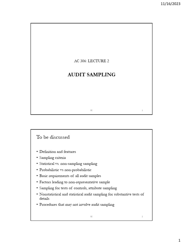 AC 306 Lecture 2 Sampling | PDF | Sampling (Statistics) | Audit