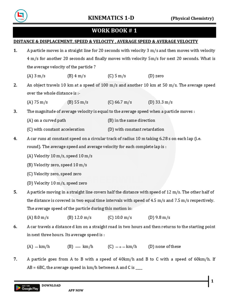 Work Book 1-9 Kinematics 1D - 556907 - Crwill | PDF | Velocity | Speed