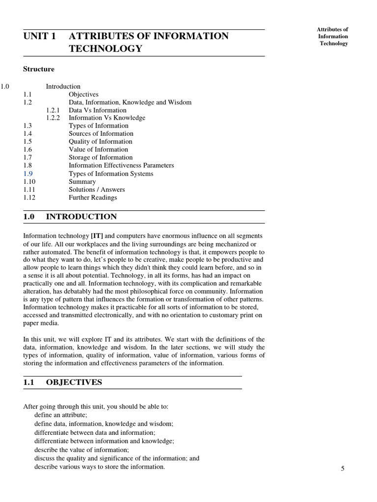 Unit 1 Attributes Of Information Pdf Computer Data Storage Disk