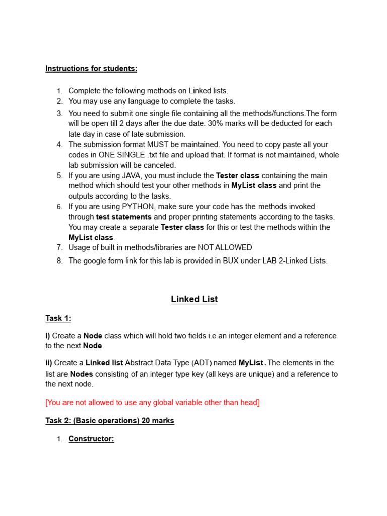 CSE220 Lab 2 - Linked List | PDF | Constructor (Object Oriented Programming) | Programming