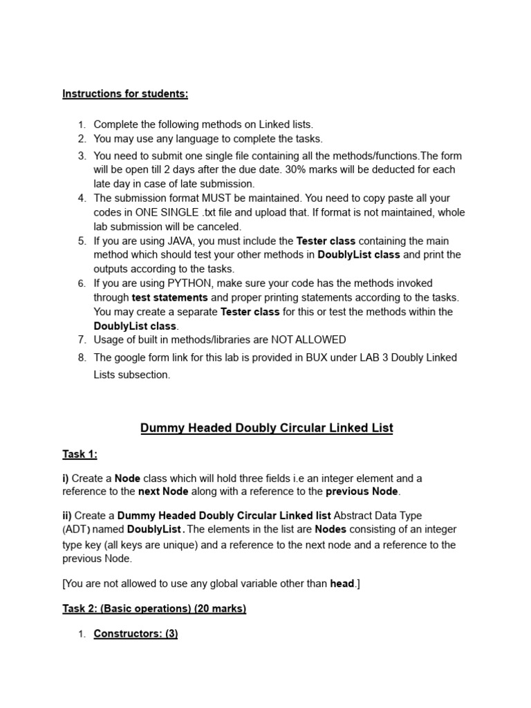 CSE220 Lab 3 - Doubly Linked List | PDF | Computer Programming | Software Engineering