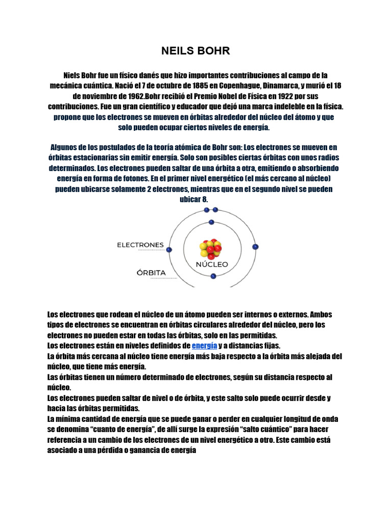 Contribuciones de Niels Bohr a la Física | PDF