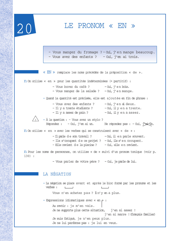 Pronom en | PDF | Pronom | Grammaire