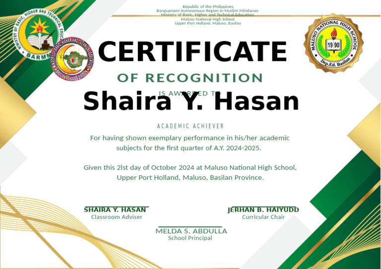 Class Achievers Q1 2024 2025 | PDF