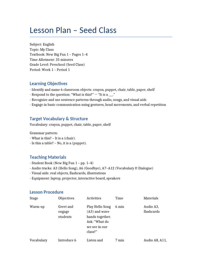 Lesson Plan SeedClass Unit1 Period1 | PDF | Vocabulary | Learning