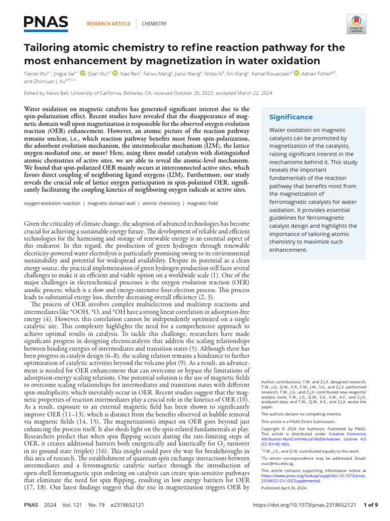 PNAS 2023 Adrian Fisher Tailoring Atomic Chemistry To Reffne Reaction ...