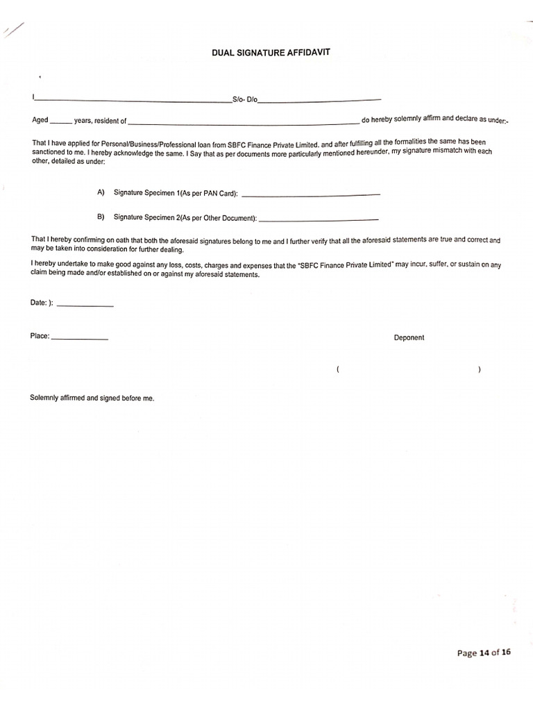 Dual Signiture Affidavit Format | PDF